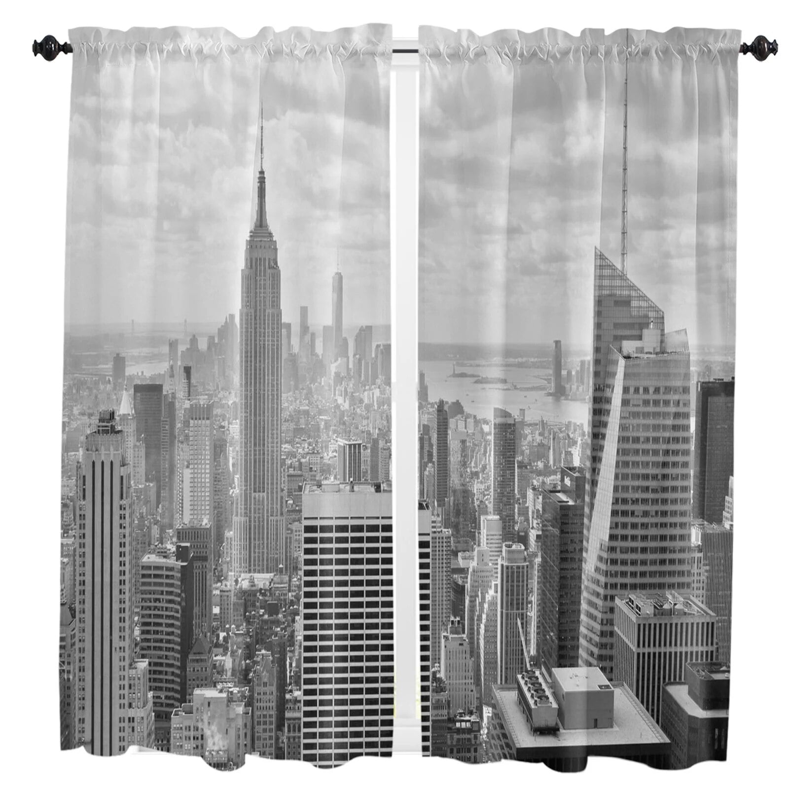Grey New York City Landscape Gray Window Curtains for Living Room the ...