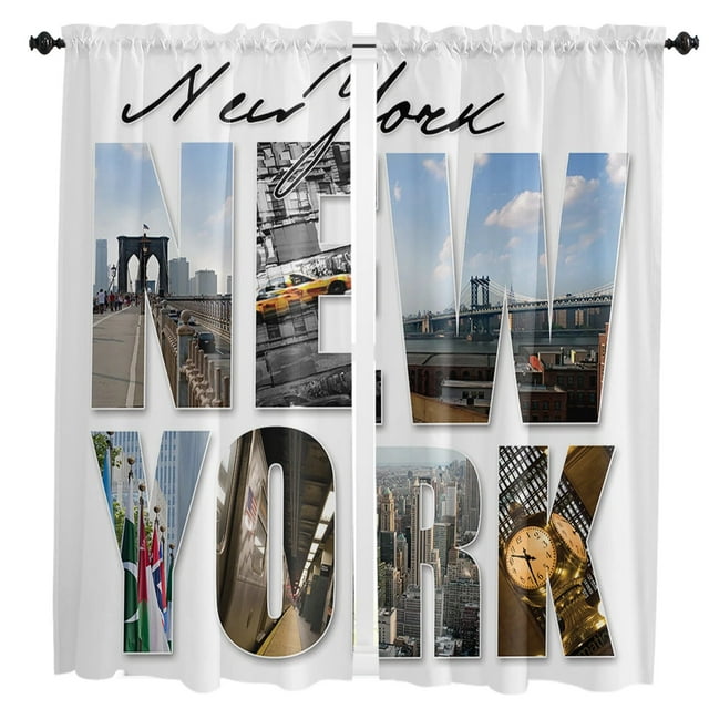 Grey New York City Landscape Gray Window Curtains for Living Room the ...