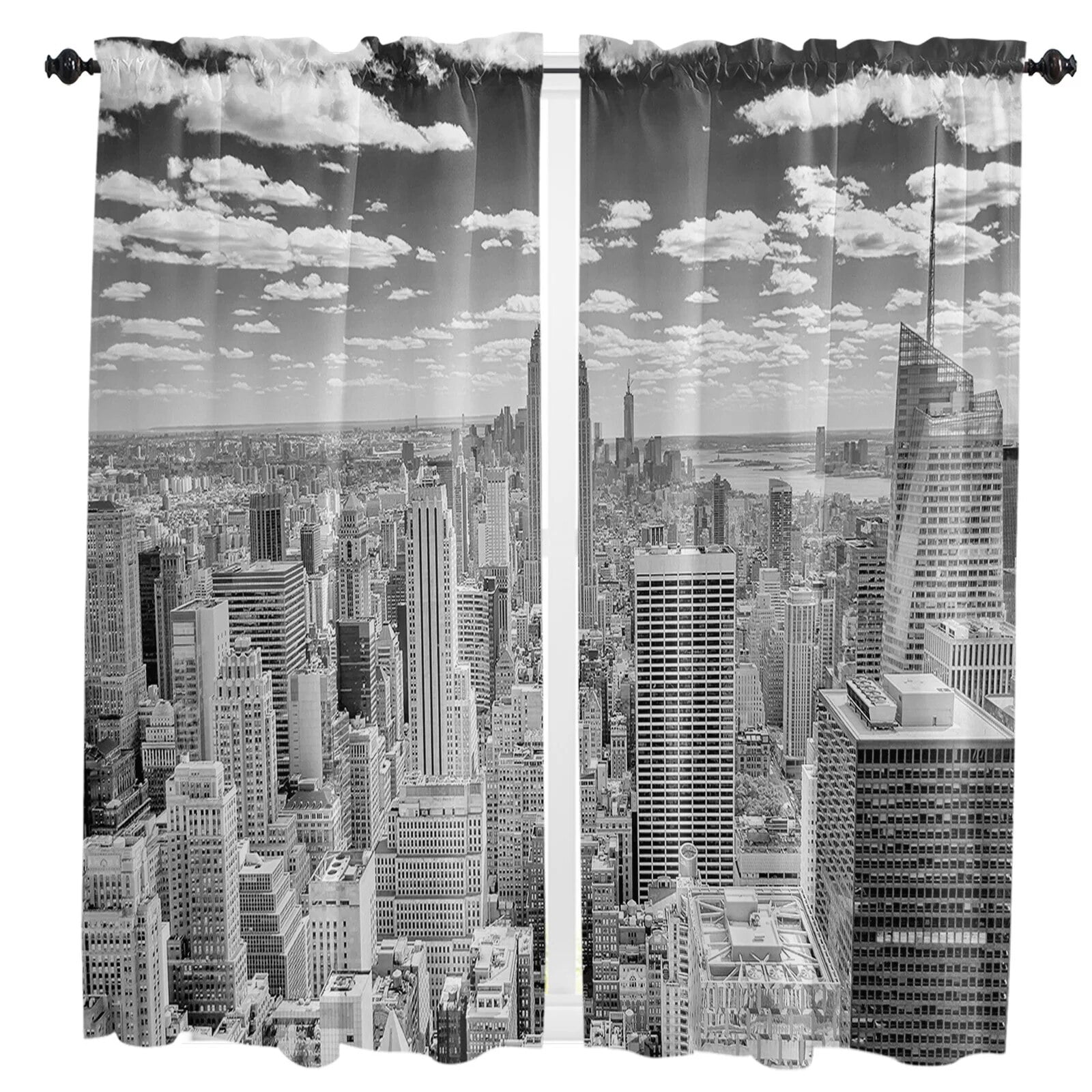 Grey New York City Landscape Gray Window Curtains for Living Room the ...