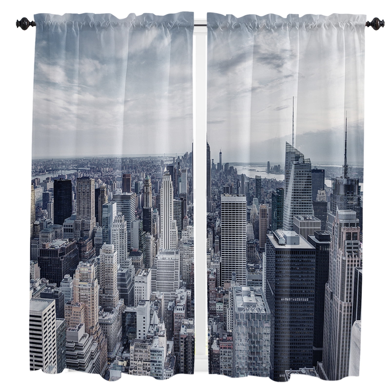 Grey New York City Landscape Gray Window Curtains for Living Room the ...