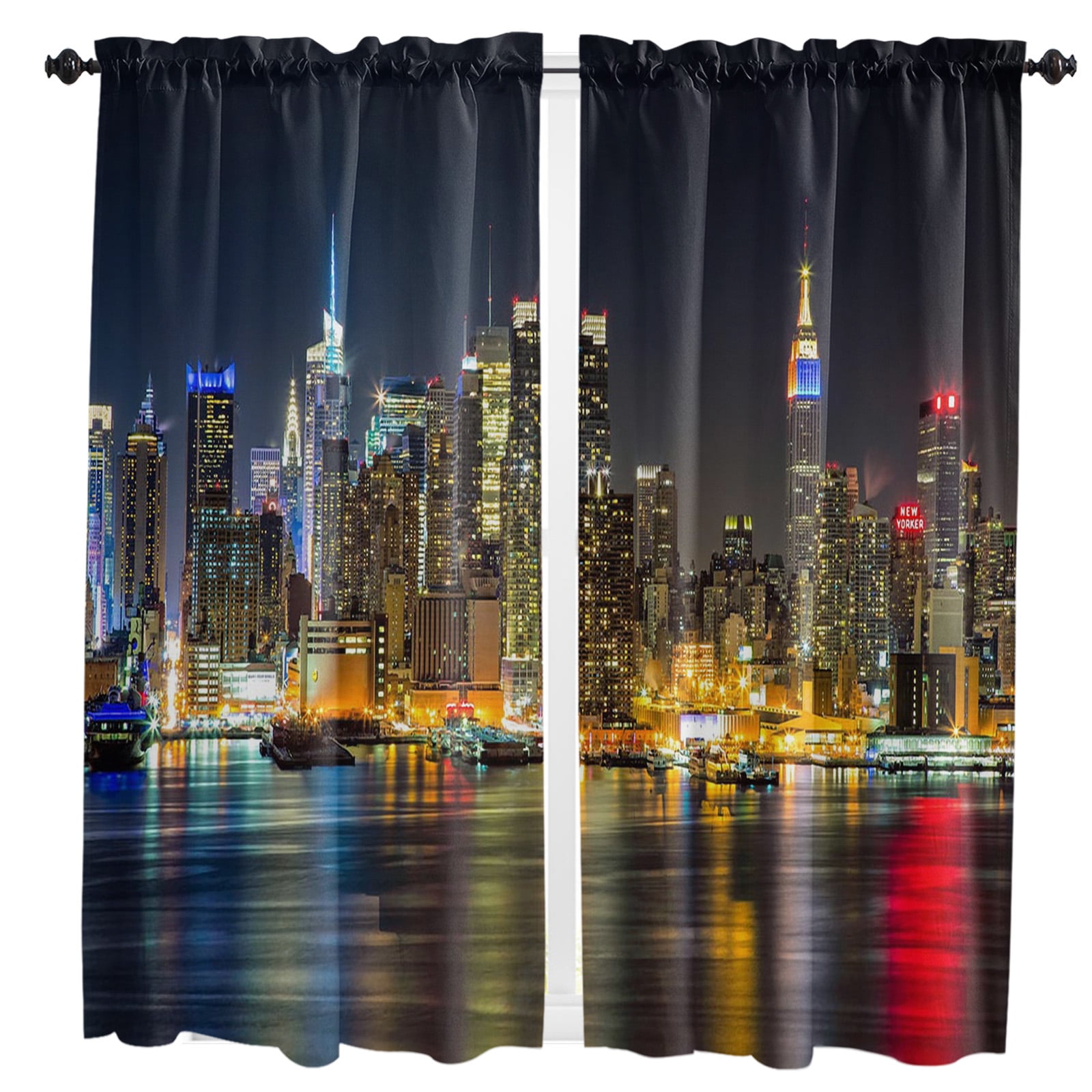 Grey New York City Landscape Gray Window Curtains for Living Room the ...