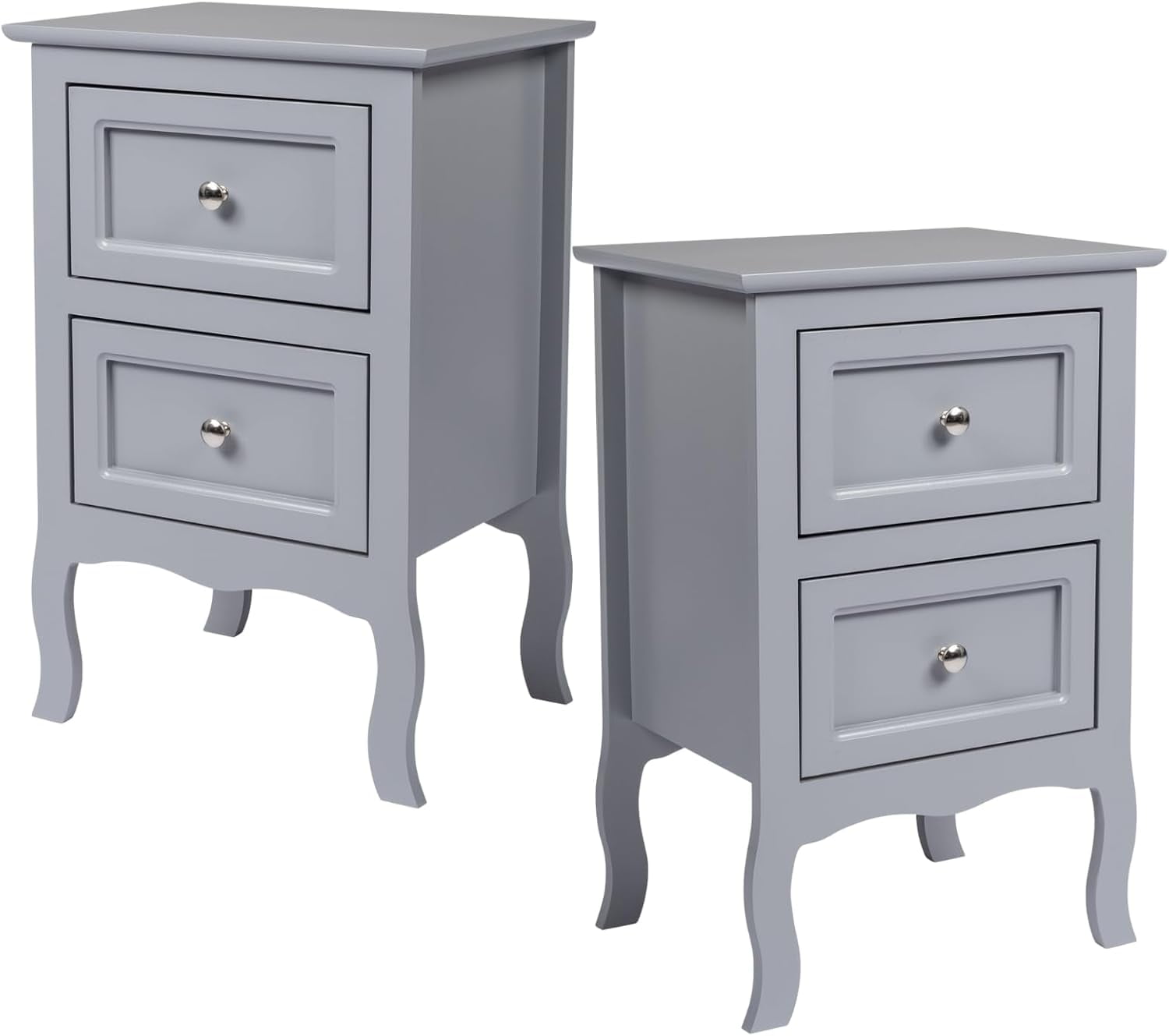 Grey Nightstand Set of 2 for Bedroom, Vintage Small Night Stand with ...