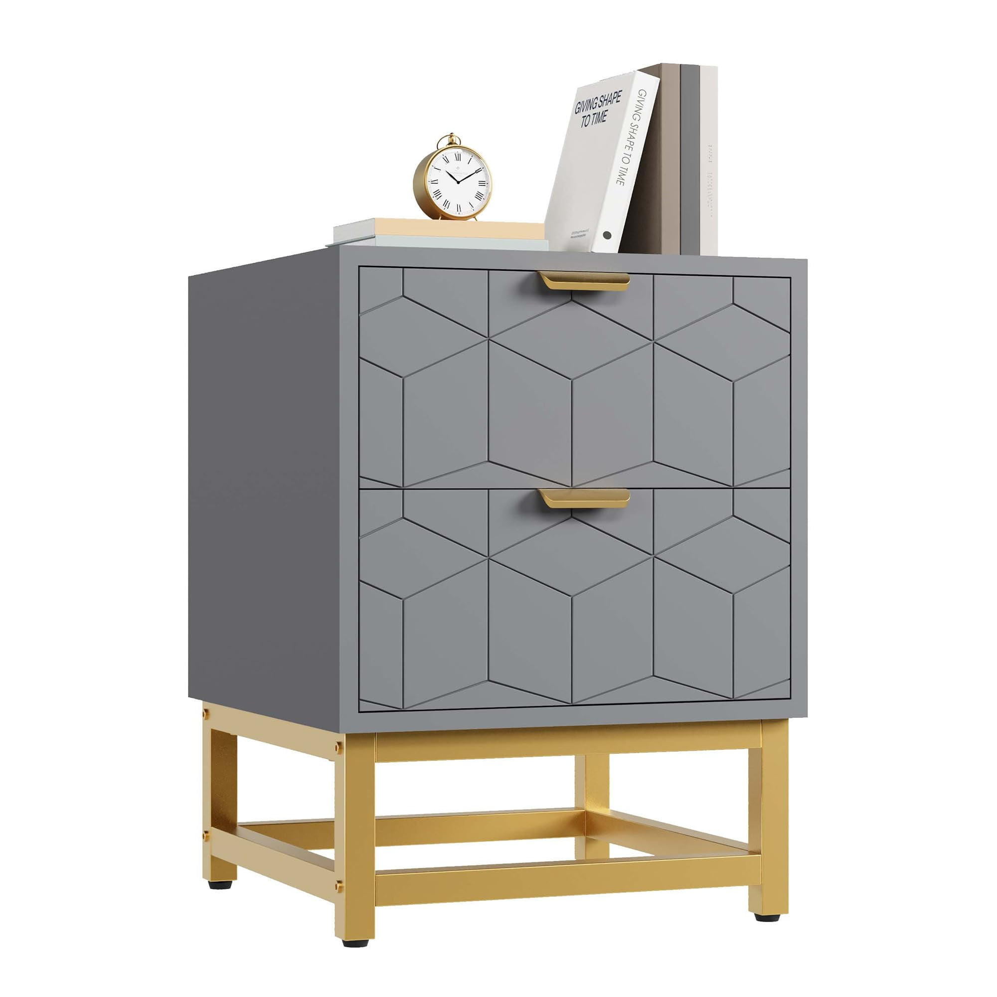 Grey Nightstand, Side Table with 2 Drawers, Modern Night Stand with ...