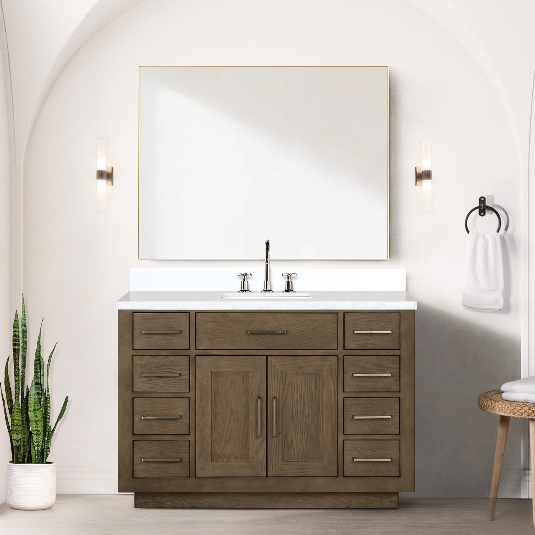 Grey Oak 48 In. W X 22 D Bathroom Vanity With White Quartz Top And ...