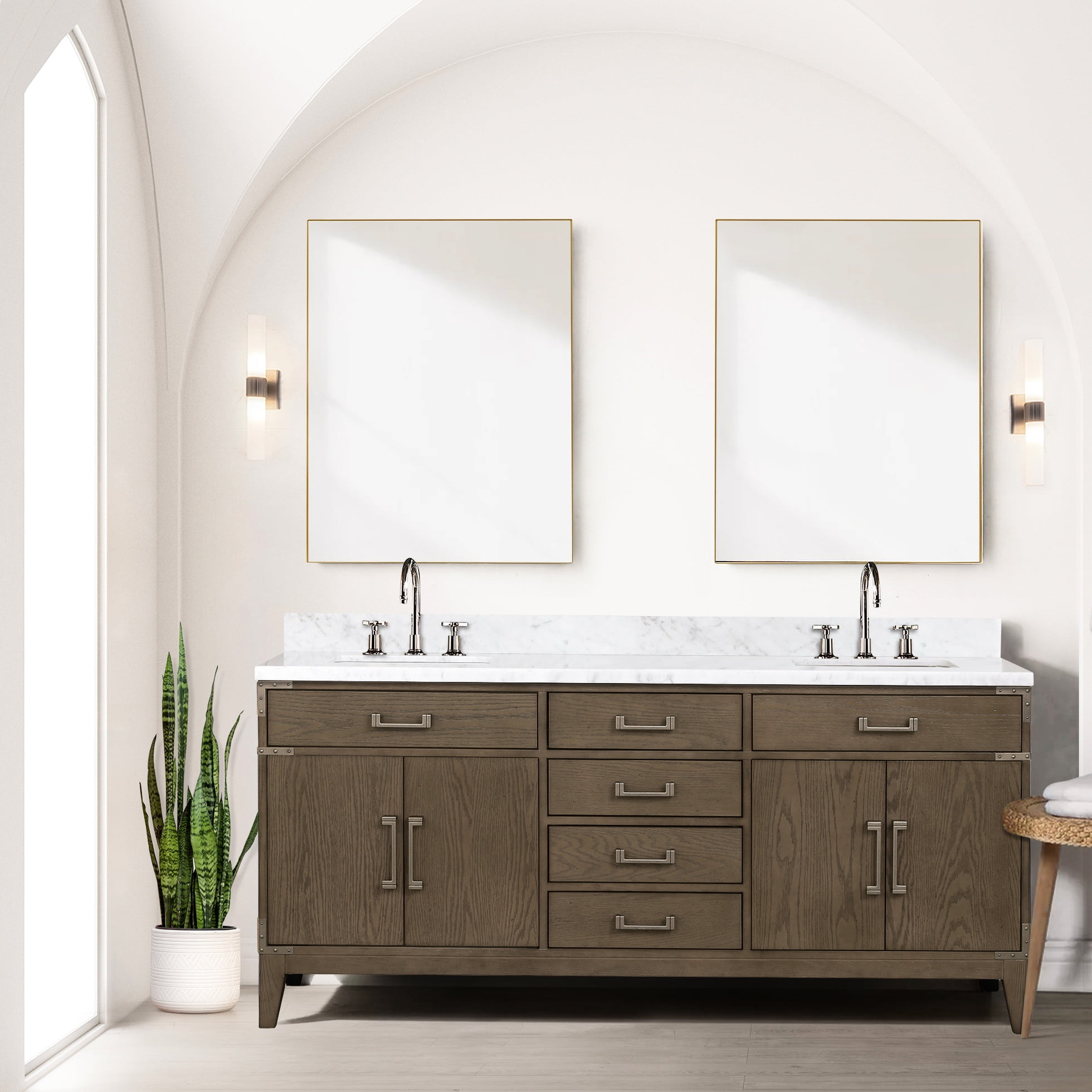 Grey Oak Double Bath Vanity With Marble Platform Style - 72 In. W X 22 ...