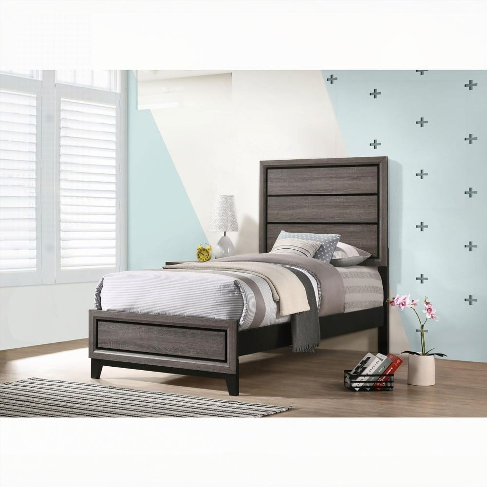 Grey Oak Twin Bed - Sturdy with Recessed Groove Details - Walmart.com