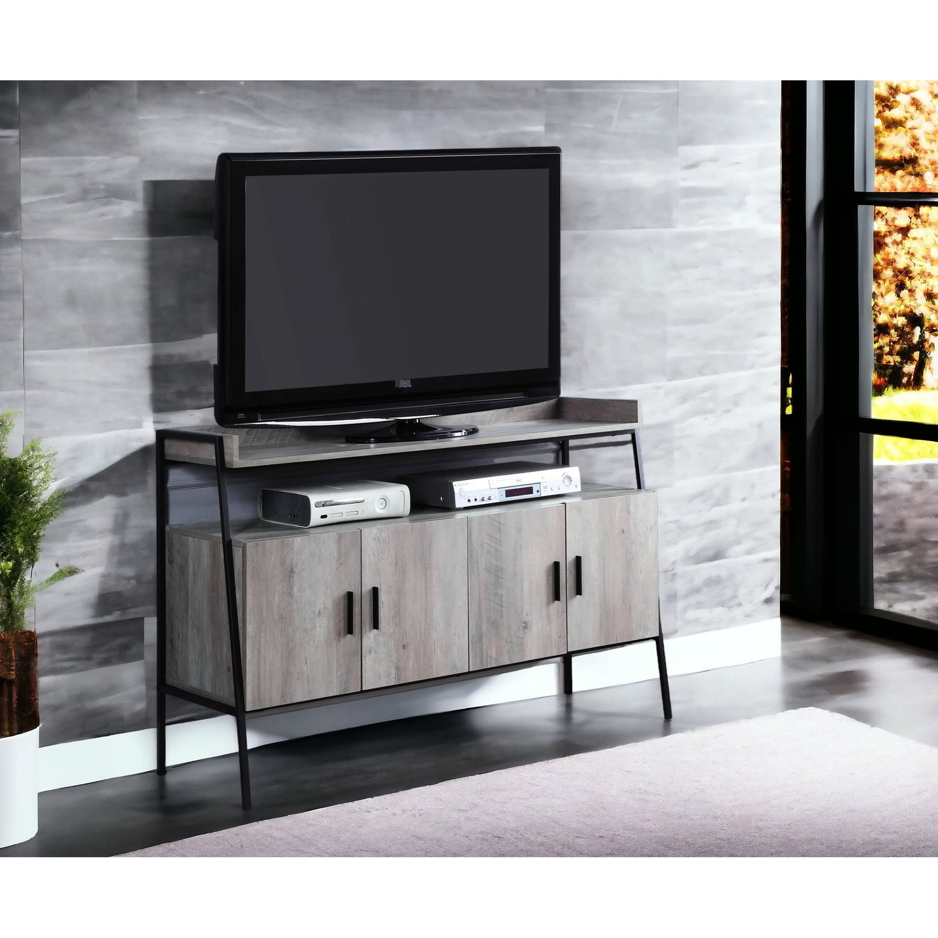 Grey Oak and Black TV Stand with Single Shelf for 50-Inch TVs in ...