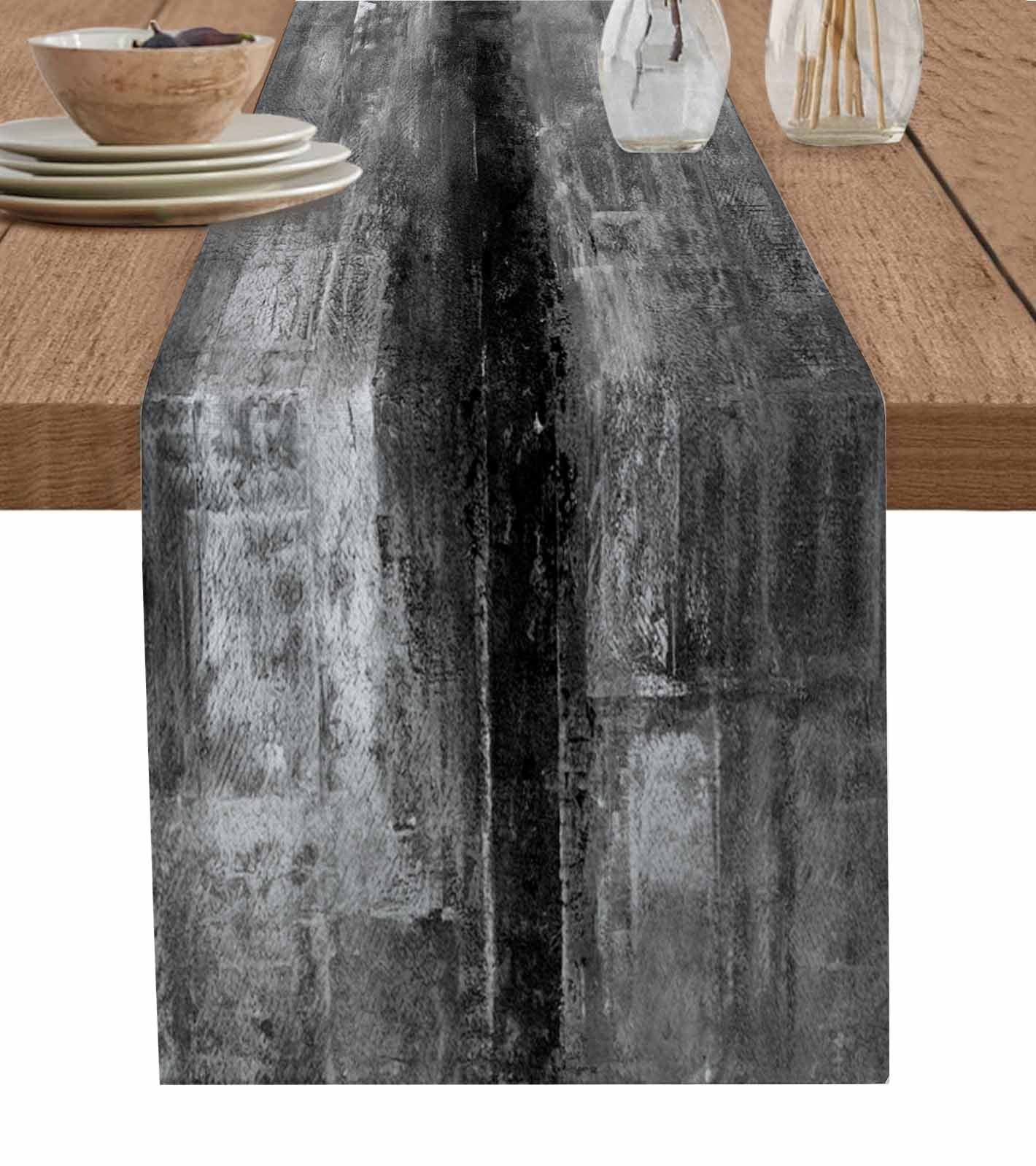 Grey Oil Painting Table Runner Modern Abstract Graffiti Street Art ...