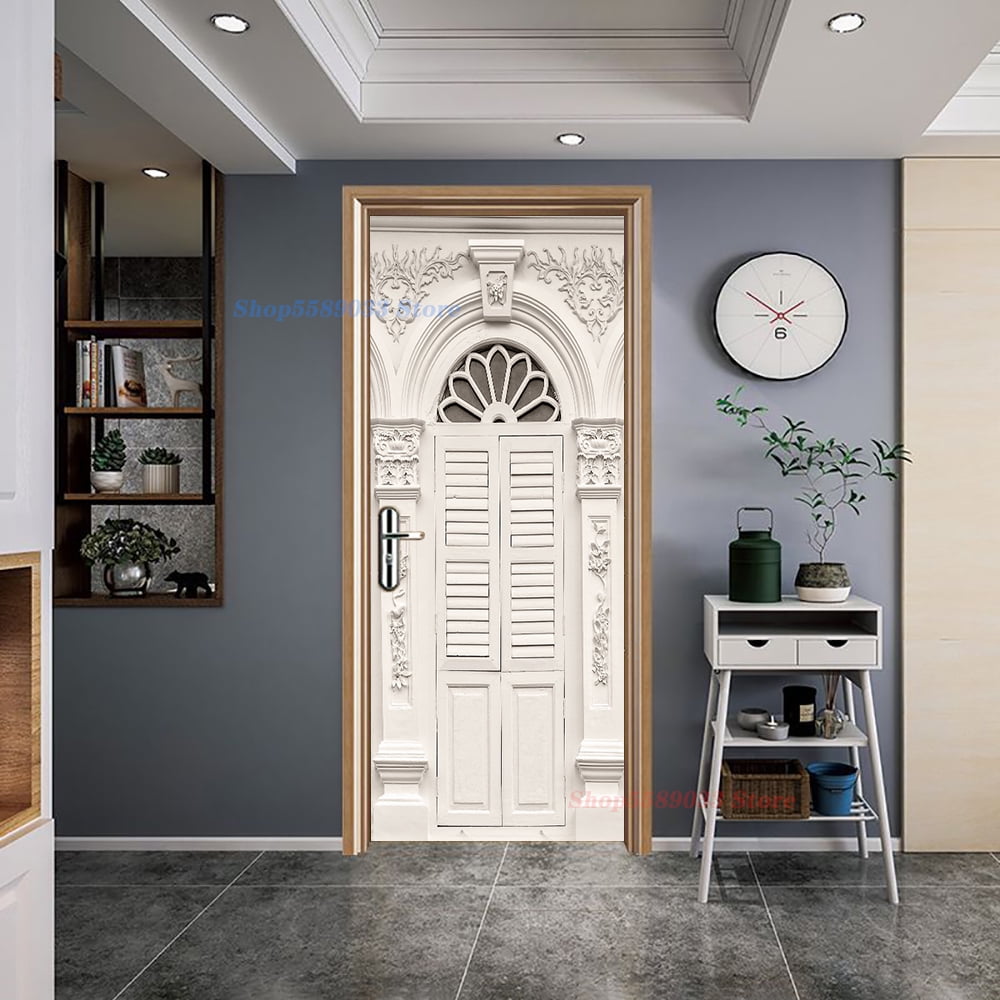Grey Old Wooden Door Entrance Door Wallpaper Renovation Arch Stone ...