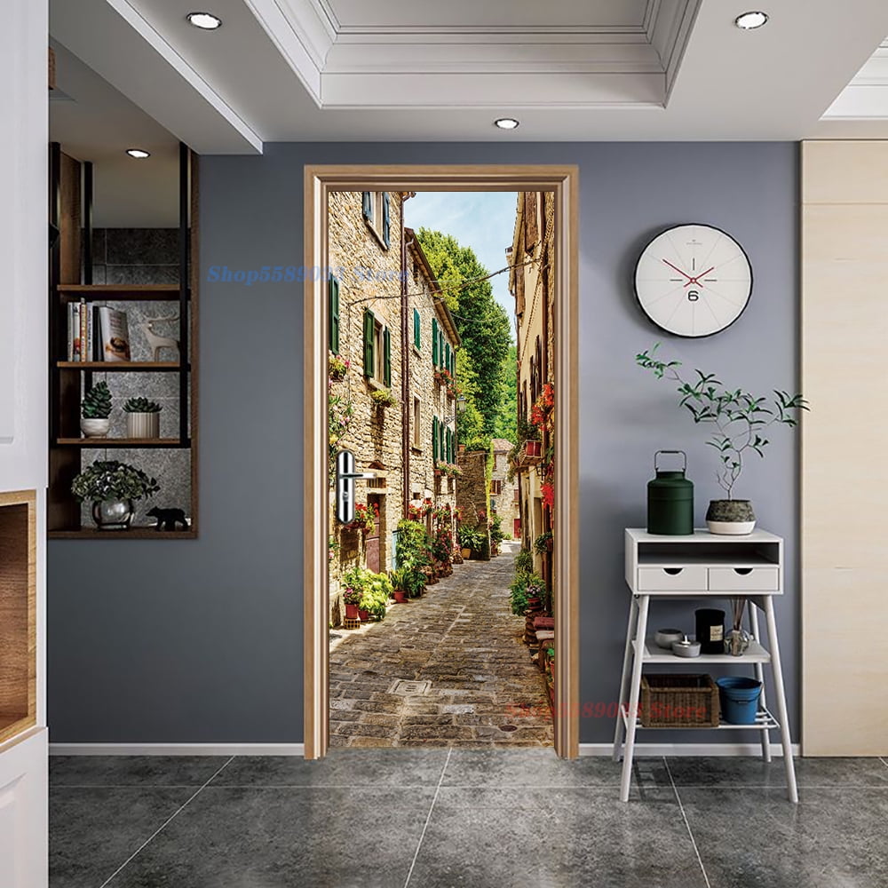 Grey Old Wooden Door Entrance Door Wallpaper Renovation Arch Stone ...