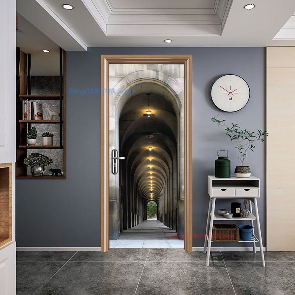 Grey Old Wooden Door Entrance Door Wallpaper Renovation Arch Stone ...