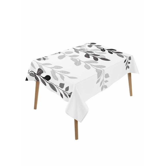 Grey Ombre Botanical Table Cloth, Watercolor Gray Pastoral Leaf ...