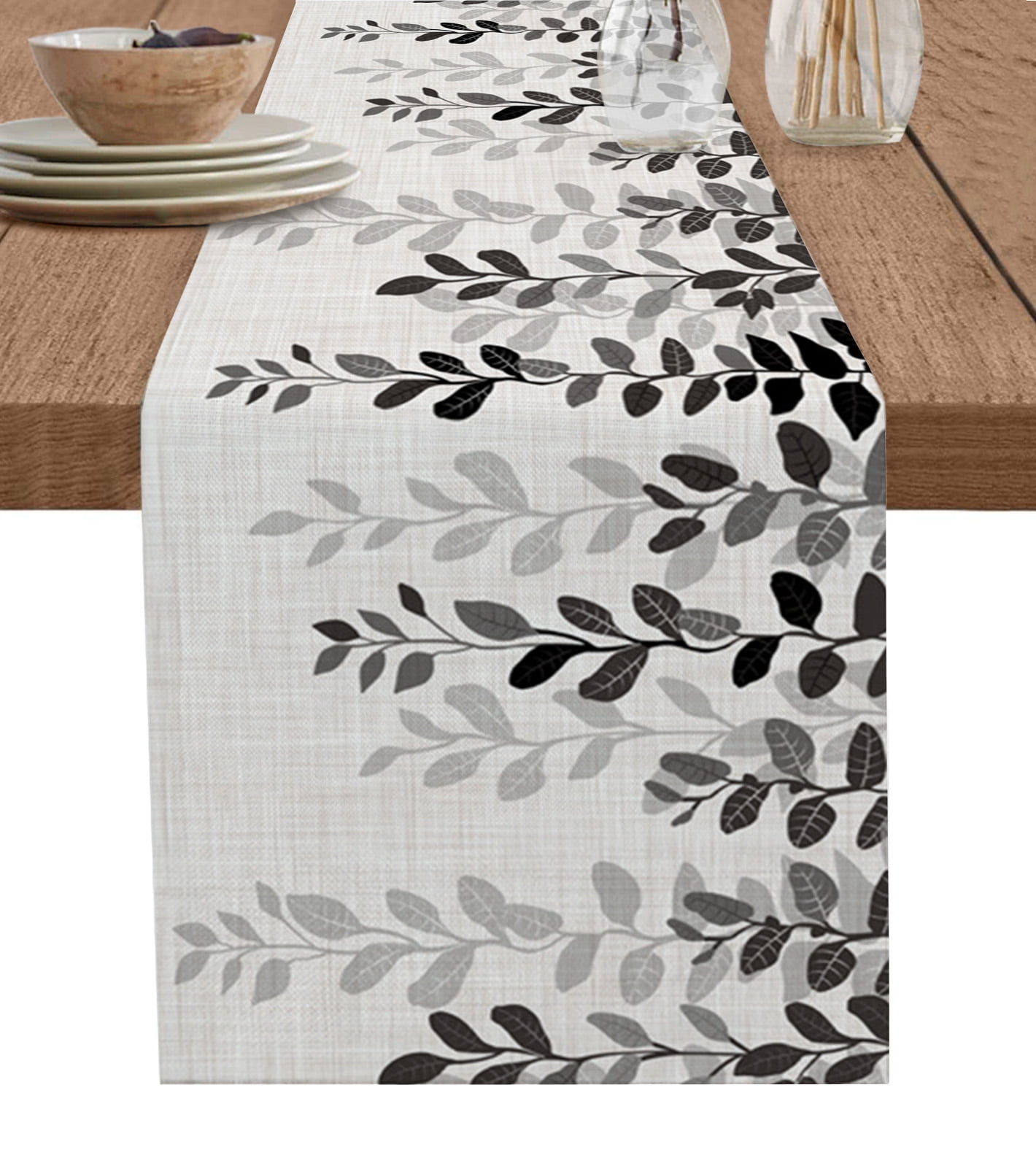 Grey Ombre Botanical Table Runner - 90 Inch Long, Kitchen Dining Table ...