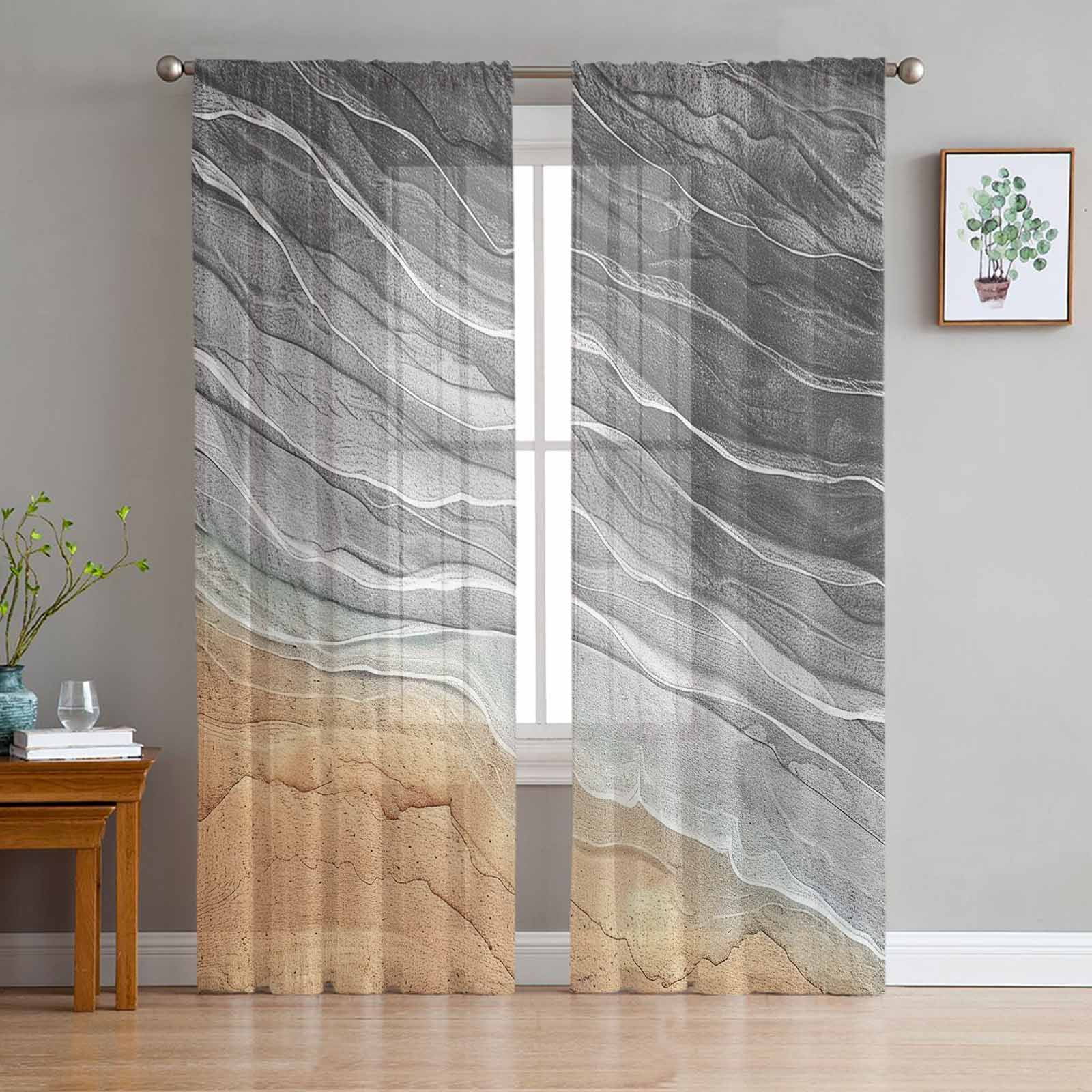 Grey Ombre Coastal Semi Sheer Curtains 96 Inch Length 2 Panels Set ...