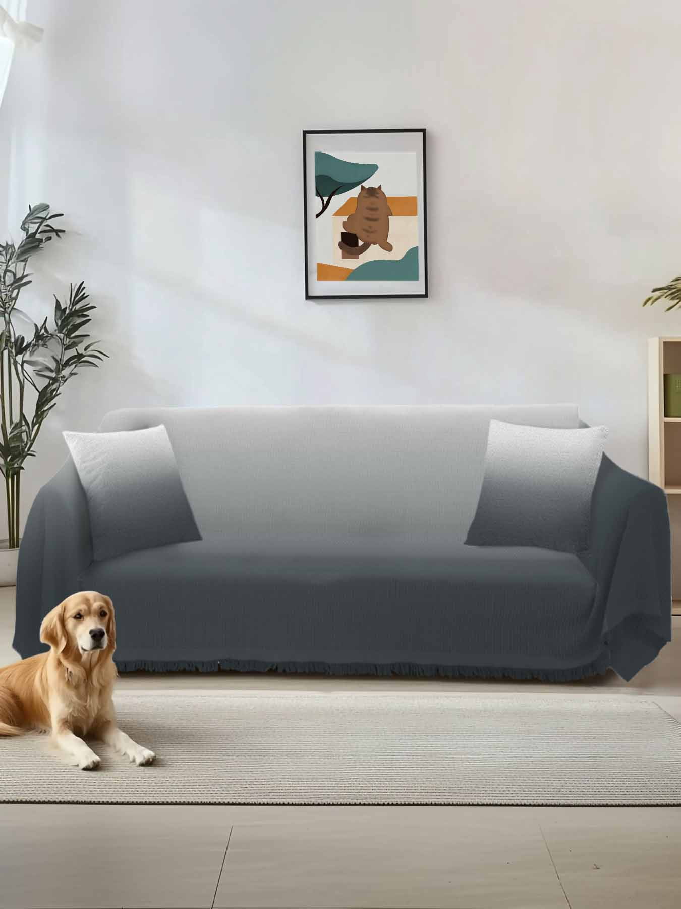 Grey Ombre Couch Cover for 2 Cushion Sofa, Gray White Gradient Modern ...