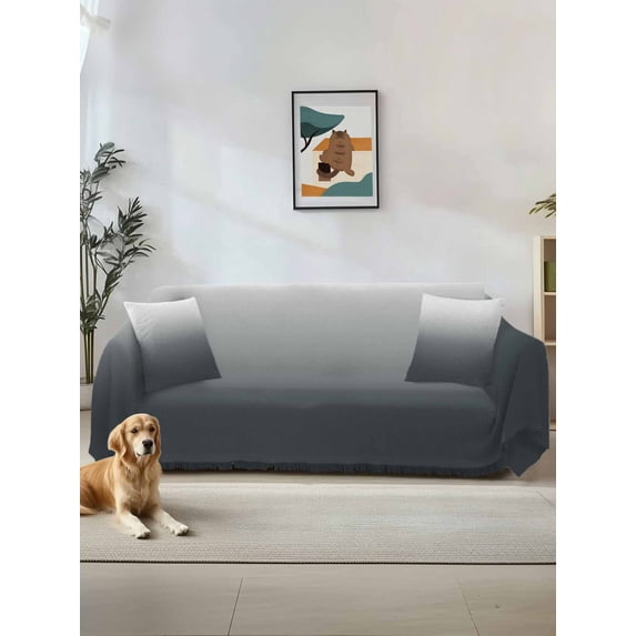 Grey Ombre Couch Cover for 2 Cushion Sofa, Gray White Gradient Modern ...