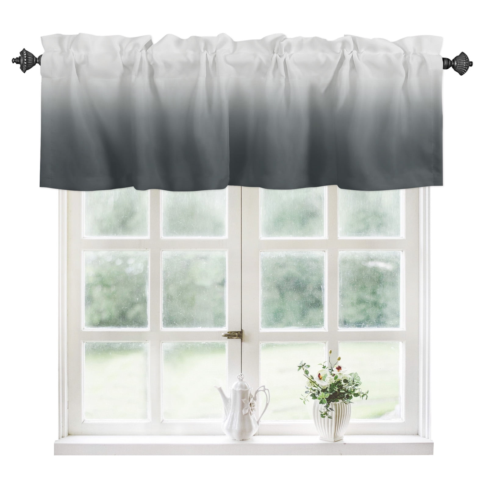 Grey Ombre Kitchen Valances for Windows 54x18 Inch Kitchen Curtains ...