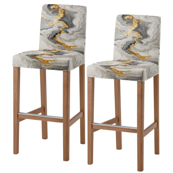 Grey Ombre Marble Bar Stool Cover Set of 2, Golden Gray Marble Crack ...