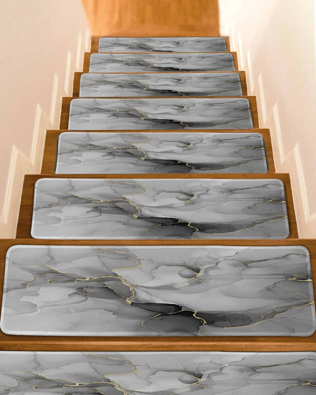Grey Ombre Marble Stair Treads for Wooden Steps Indoor Runner Rug ...