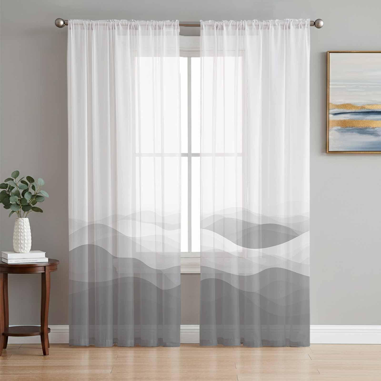 Grey Ombre Semi Sheer Curtains 72 Inch Length 2 Panels Set, Summer ...