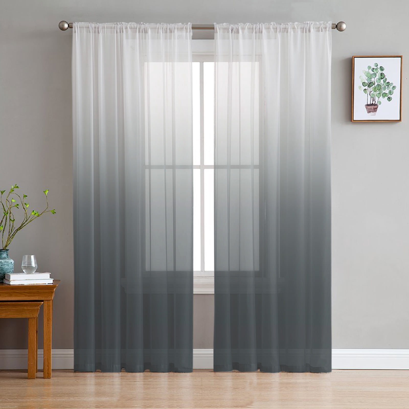 Grey Ombre Sheer Curtains 108 Inch Length 2 Panels Set for Living Room ...