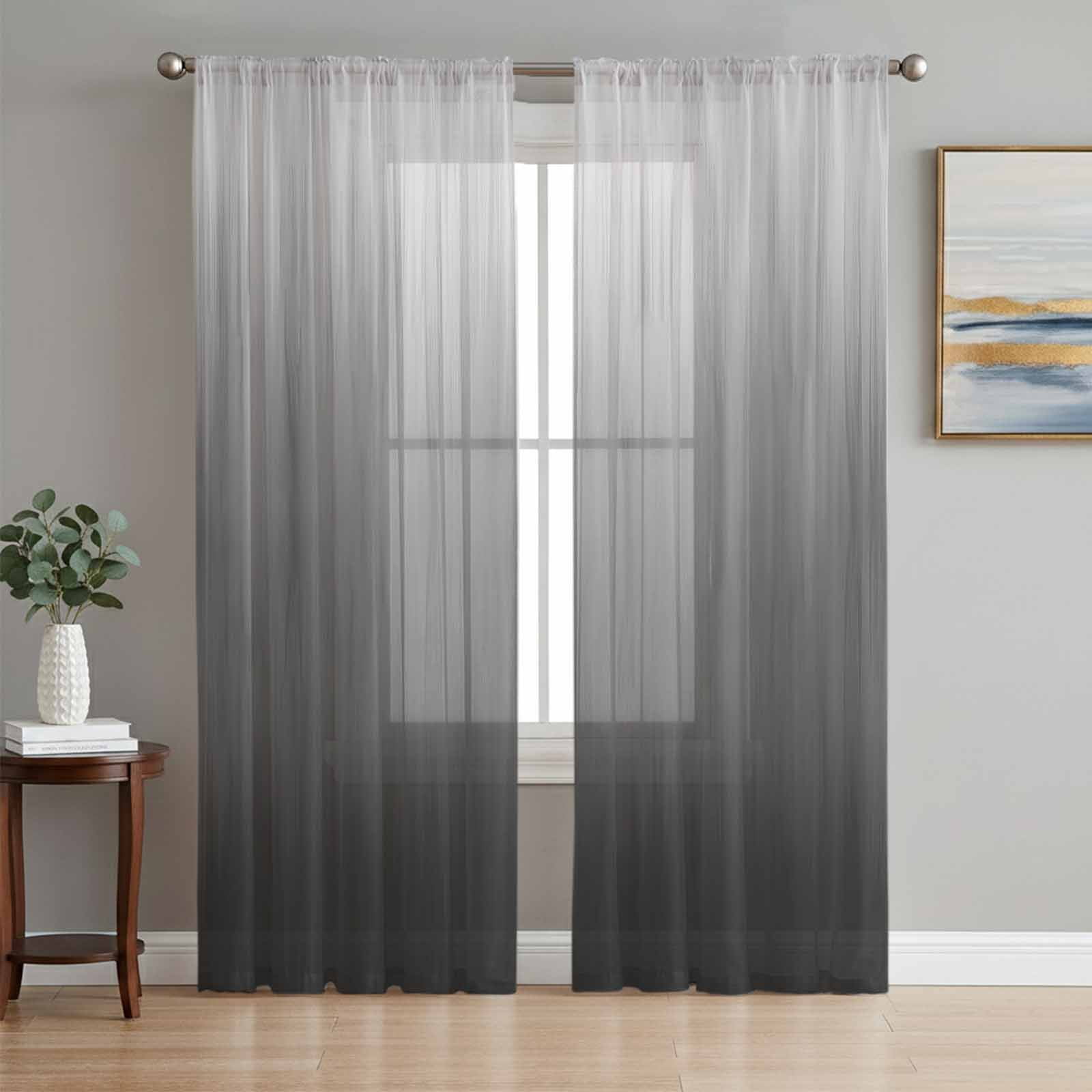 Grey Ombre Sheer Curtains 72 Inch Length 2 Panels Set, Contemporary ...