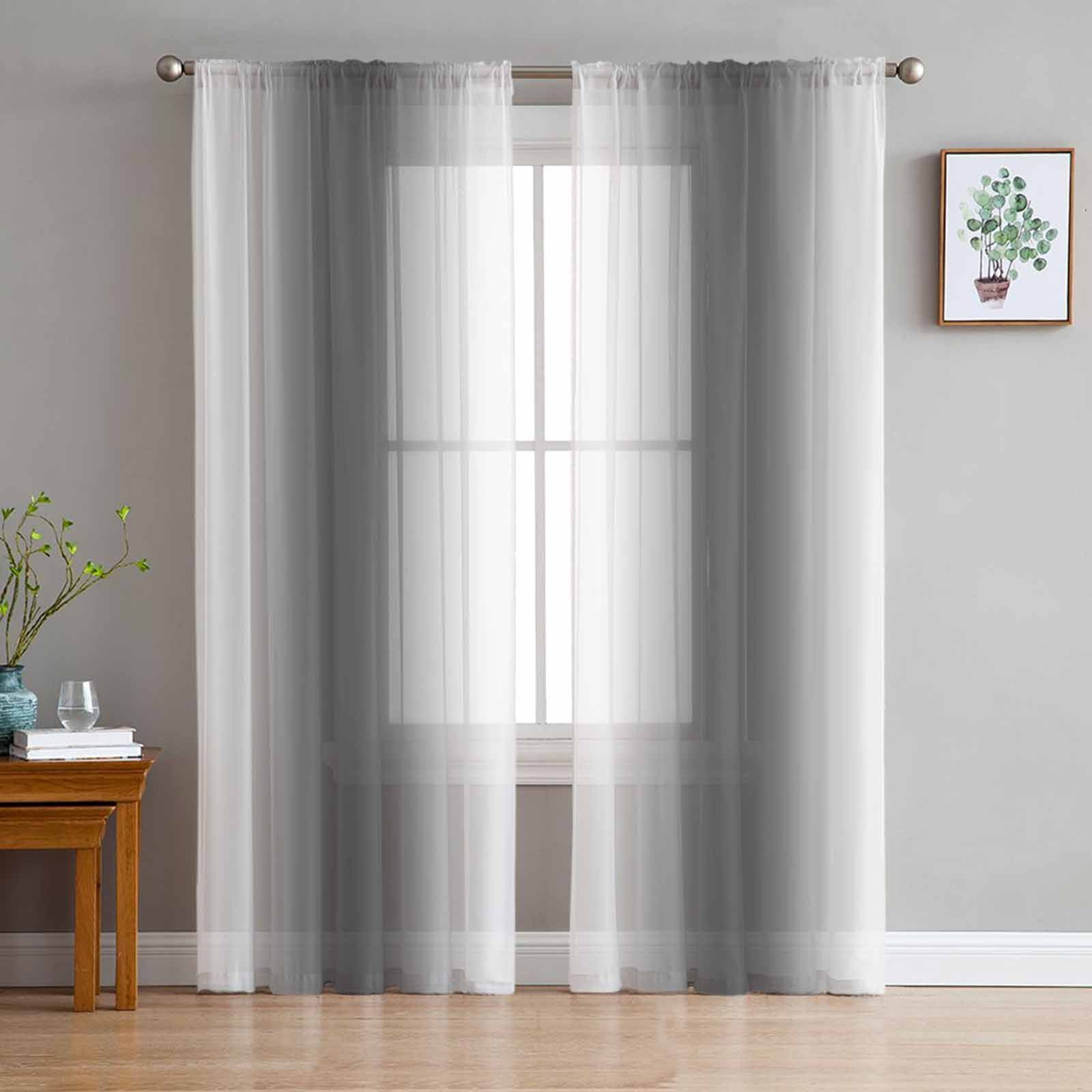 Grey Ombre Sheer Curtains 72 Inches Long 2 Panels Set, Window Sheer Curtains for Living Room ...