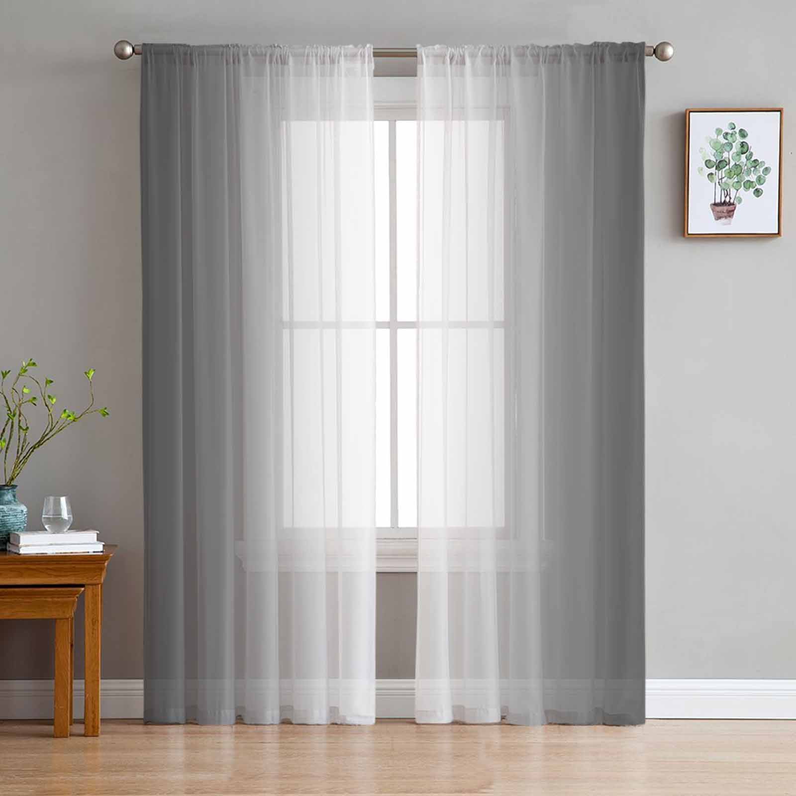 Grey Ombre Sheer Curtains 96 Inch Length 2 Panels Set for Living Room ...