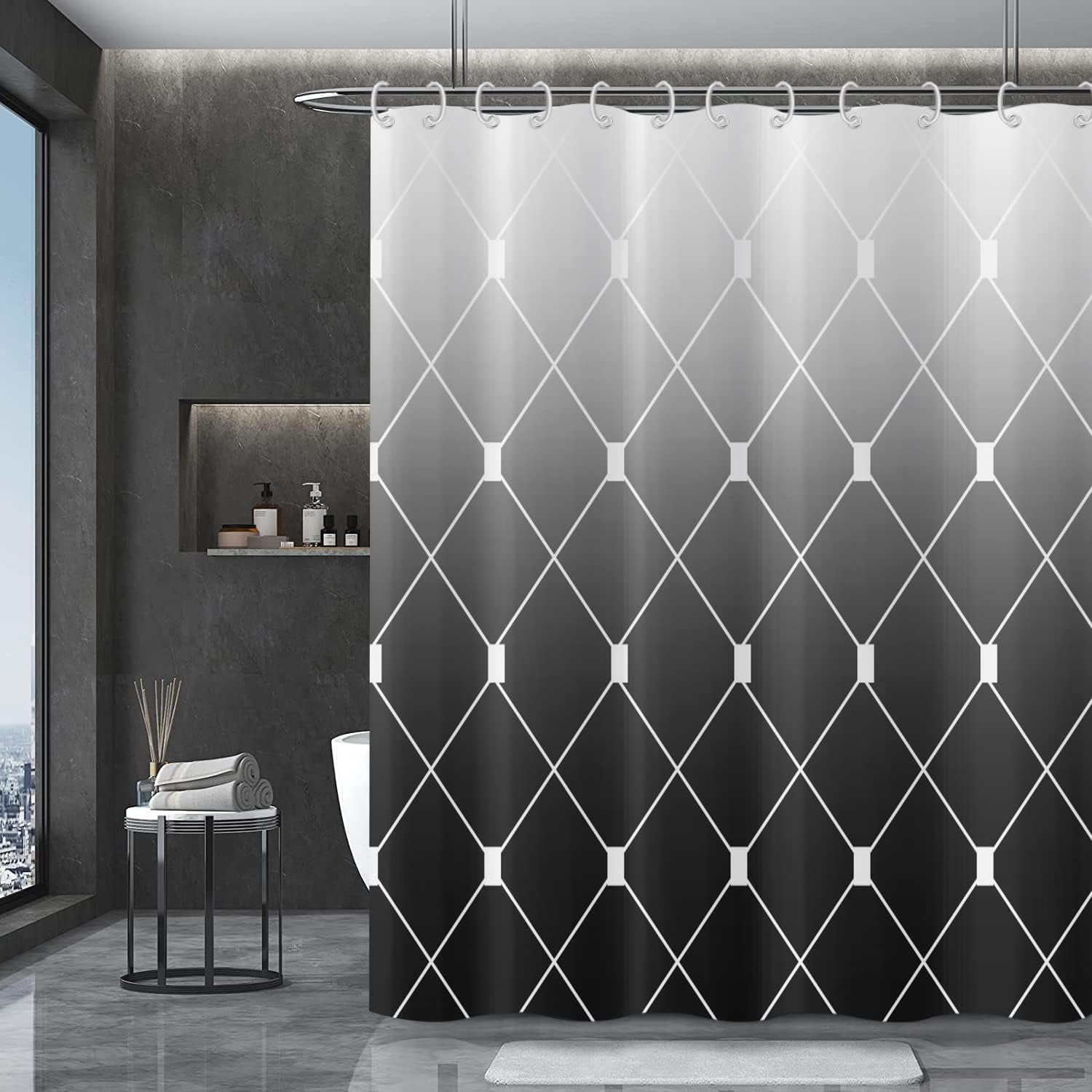 Grey Ombre Shower Curtain, Modern Geometric Pattern Modern Luxury Bathroom Curtain Bathtub Decor ...