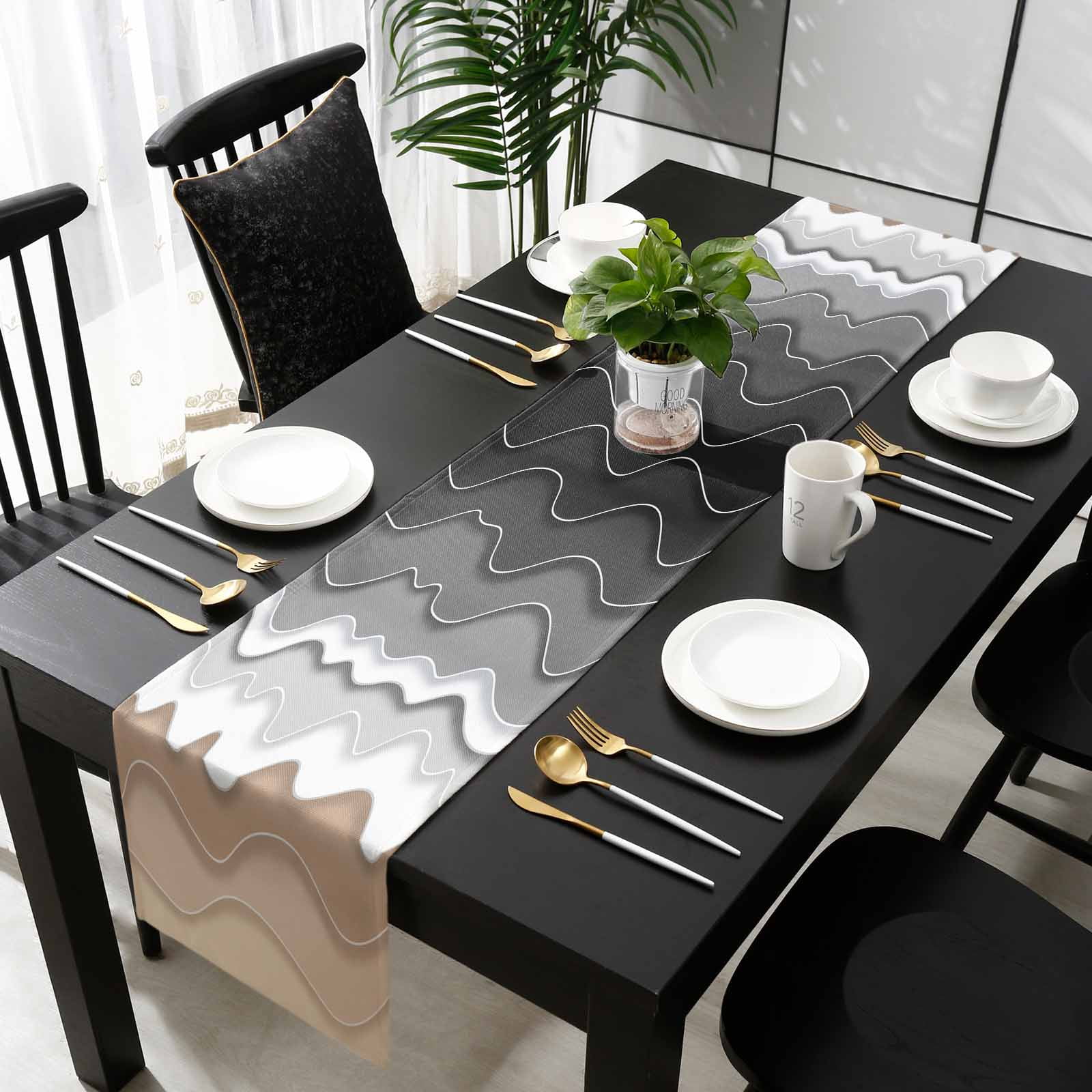 Grey Ombre Stripe Cotton Linen Small Table Runner 13 x 60 inch Abstract ...