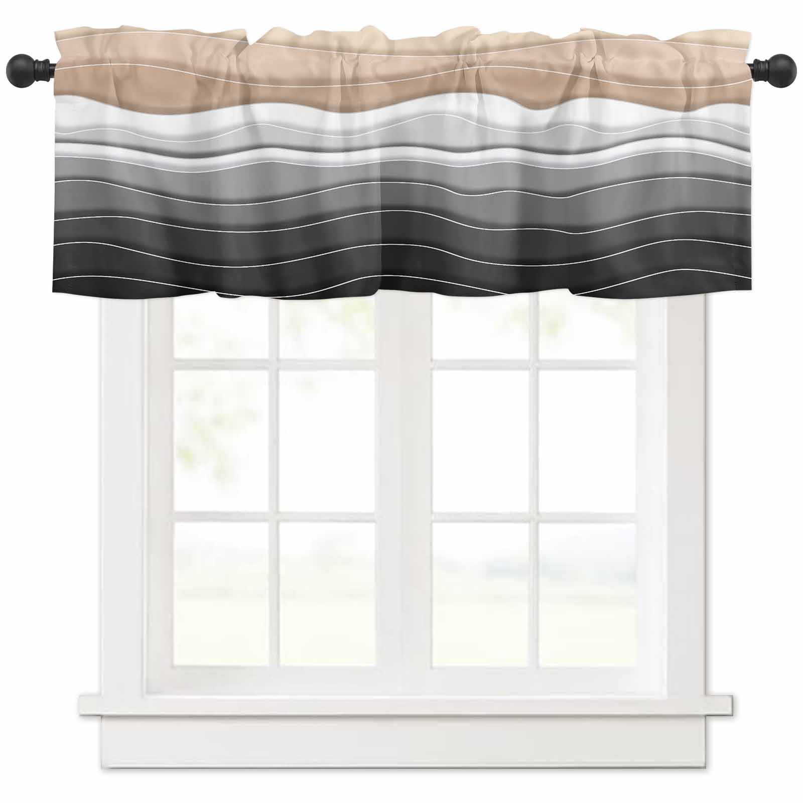 Grey Ombre Stripe Valances for Windows Farmhouse Kitchen Curtains ...
