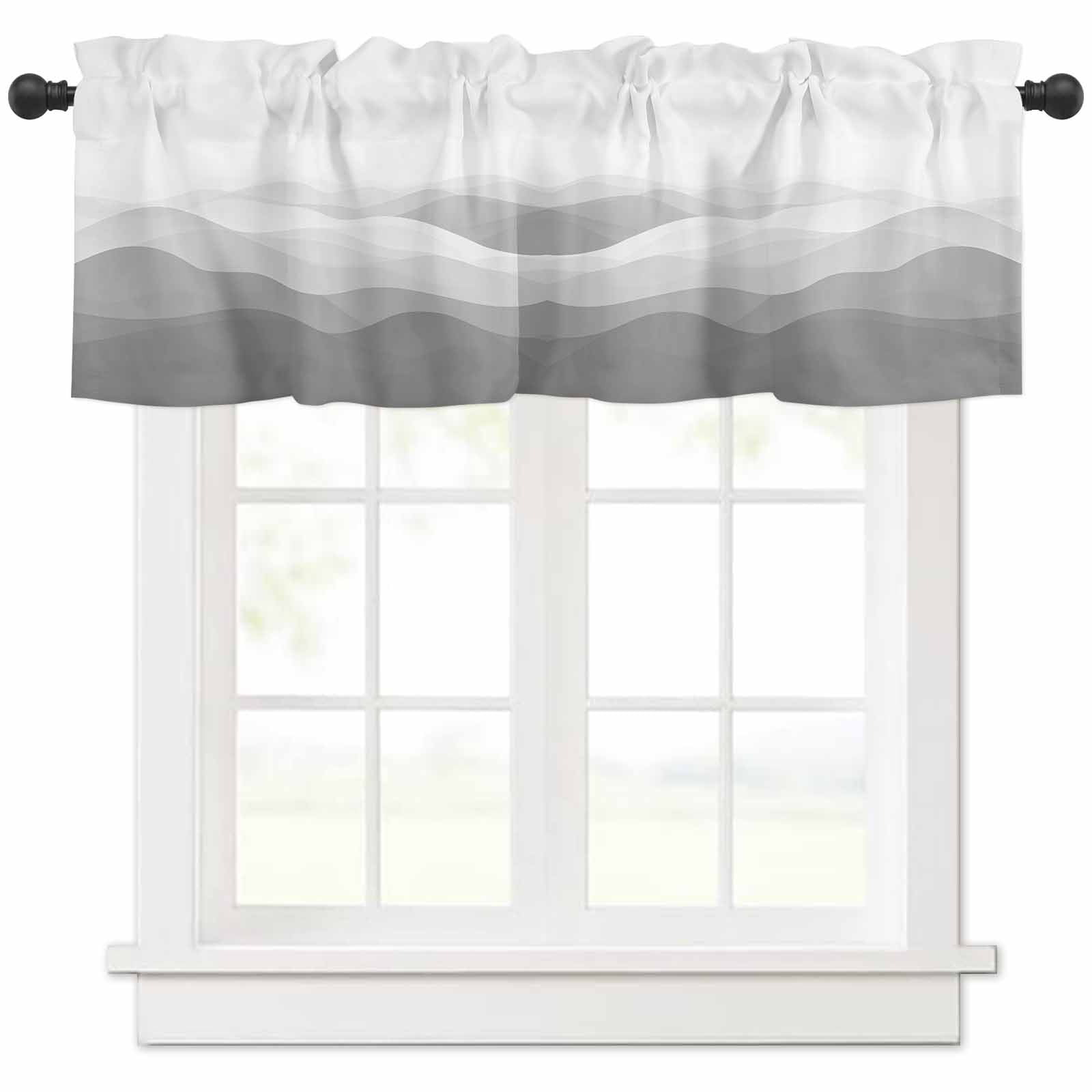 Grey Ombre Valances for Windows Farmhouse Kitchen Curtains Valances Rod ...