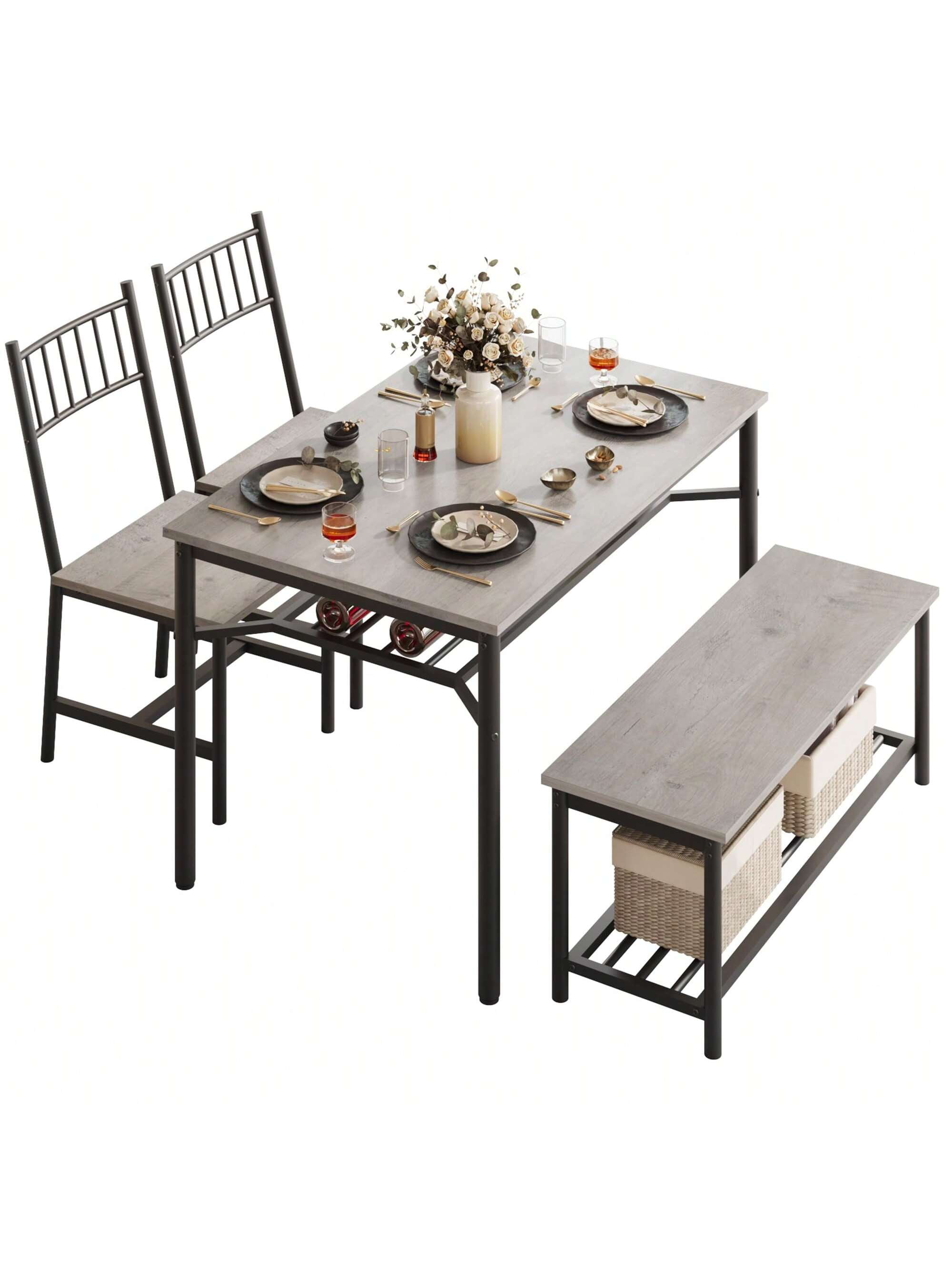 Grey One Size Dining Table Set For 4, Kitchen Table And Chairs For 4 ...