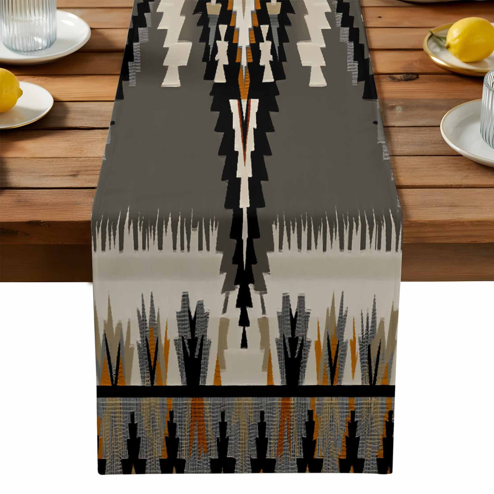 Grey Orange Black Cotton Linen Table Runner for Dining Kitchen, Boho ...