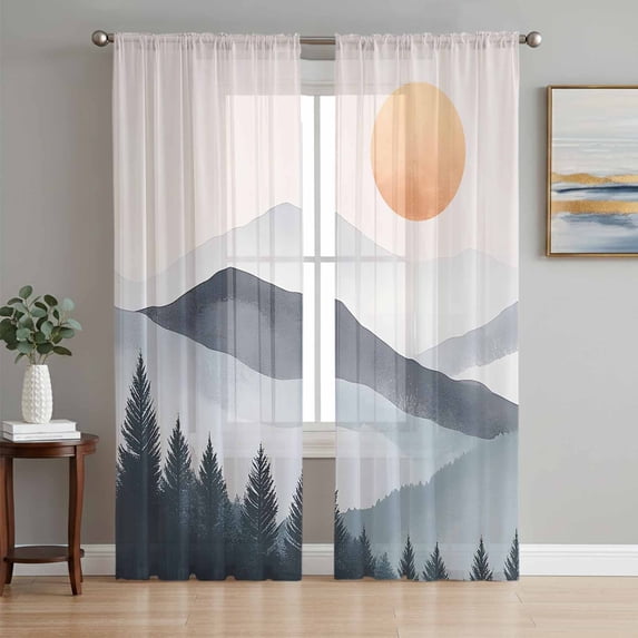 Grey Orange Sheer Curtains 96 Inch Length 2 Panels Set, Modern Abstract ...