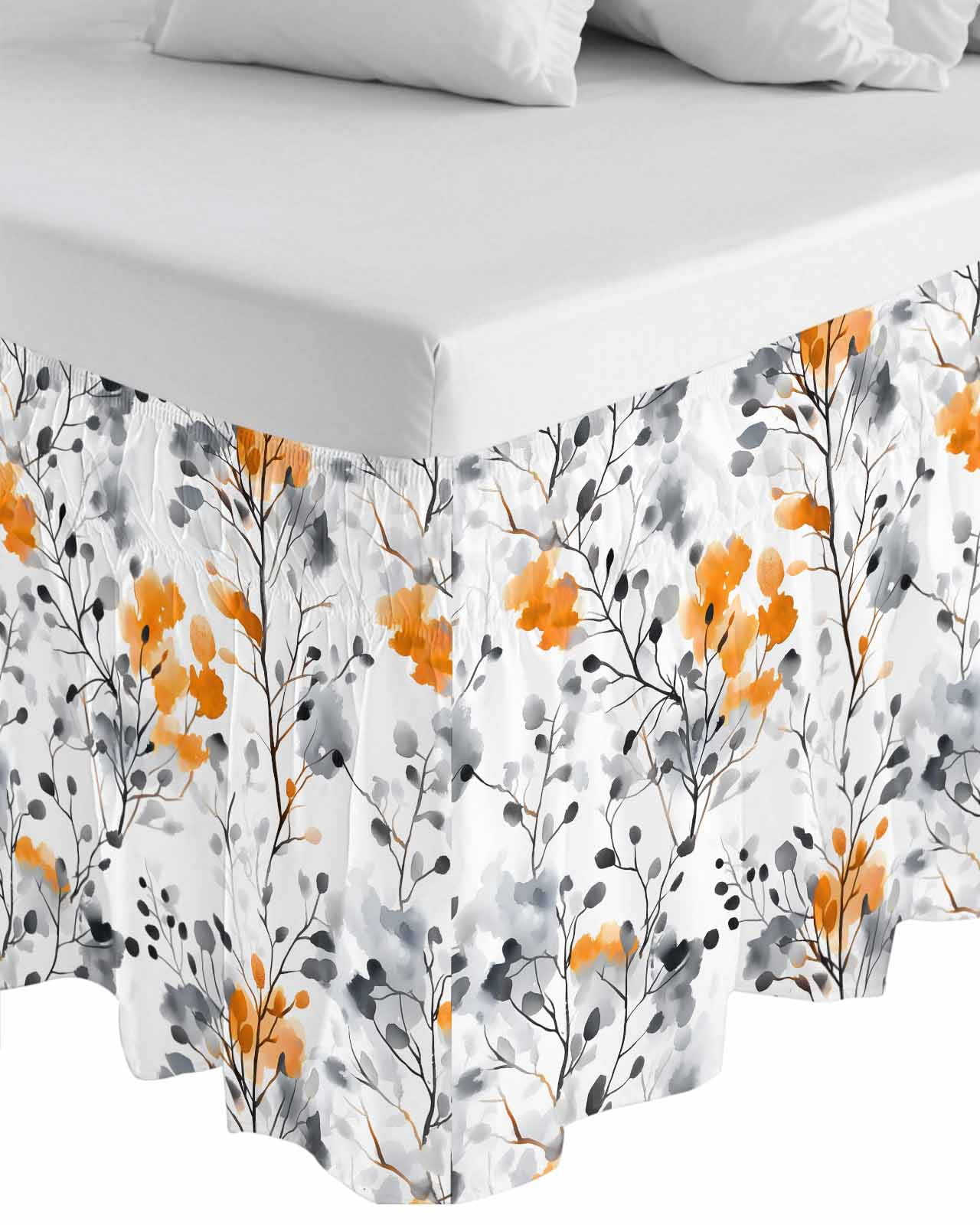 Grey Orange Spring Floral Wrap Around Bed Skirts for Queen Bed 18" Drop ...