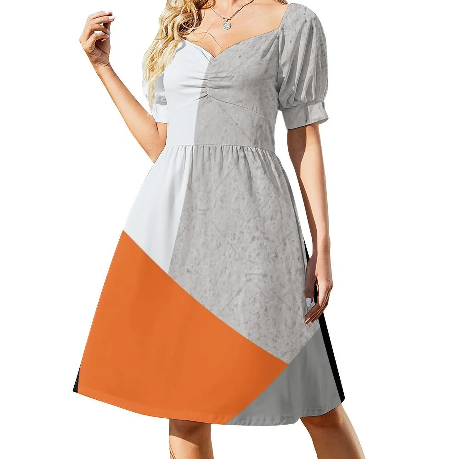 Grey Orange and Concrete Color Block Sleeveless Dress wedding dresses ...