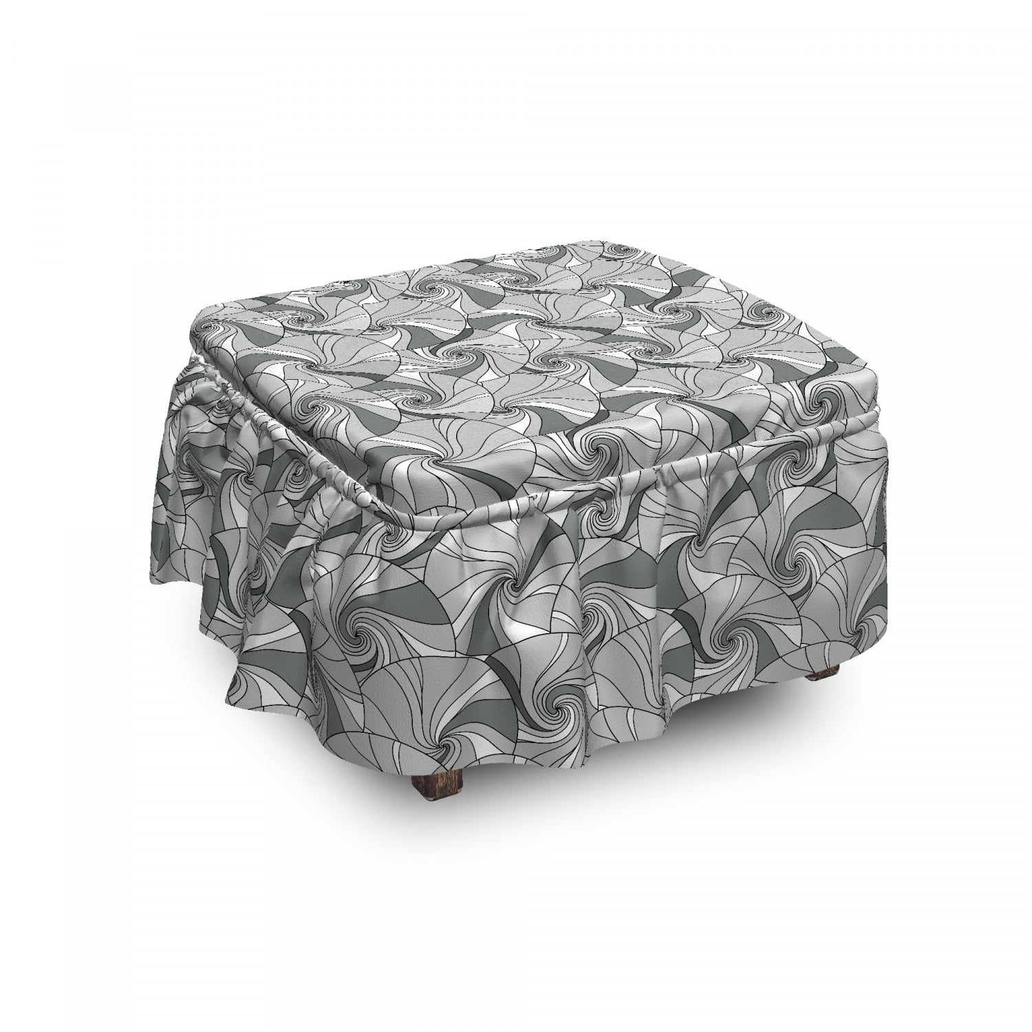 Grey Ottoman Cover, Doodle Circle Stripes, 2 Piece Slipcover Set with ...