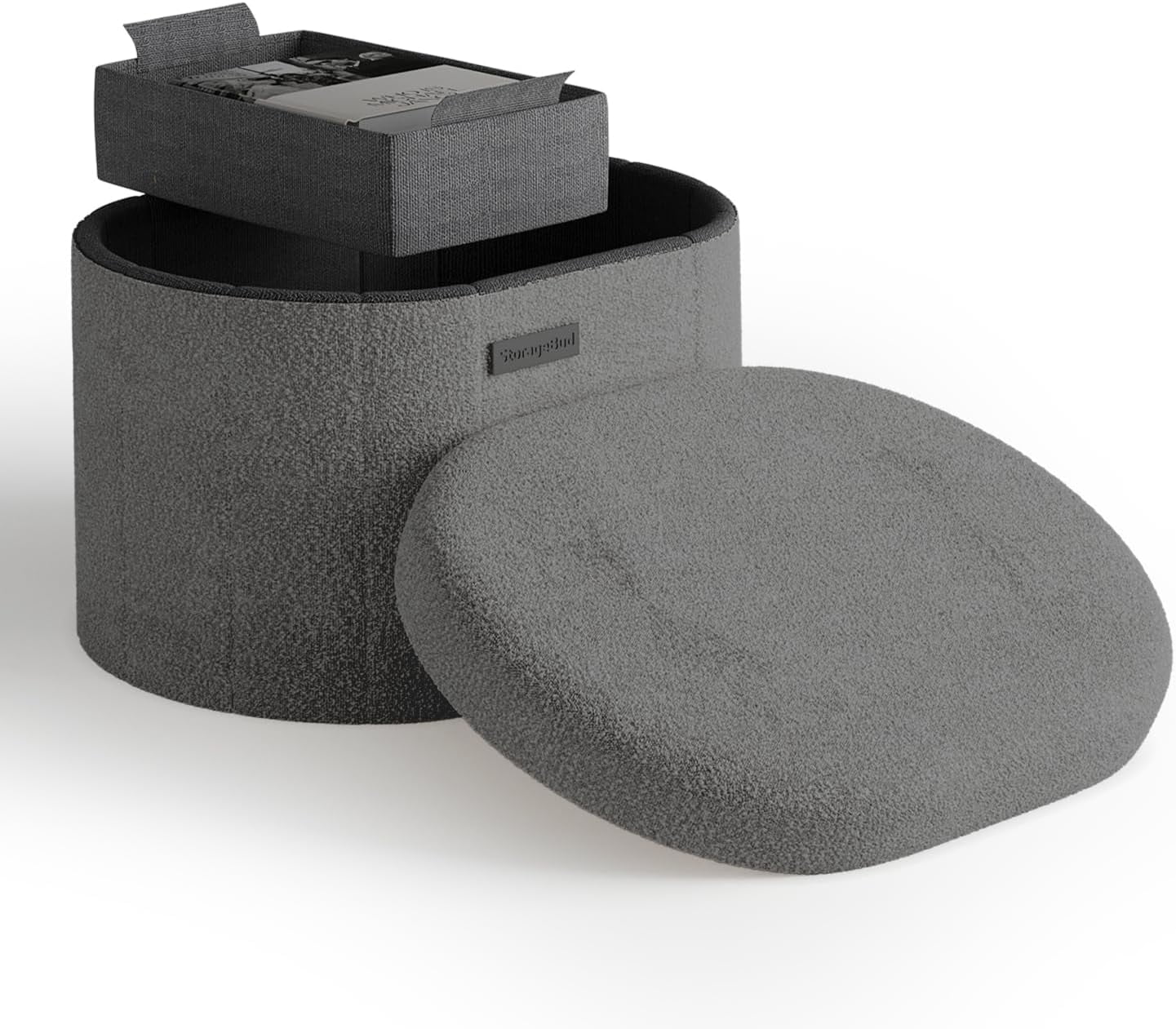 Grey Ottoman with Storage for Living Room, 16 Inch Storage Ottoman ...