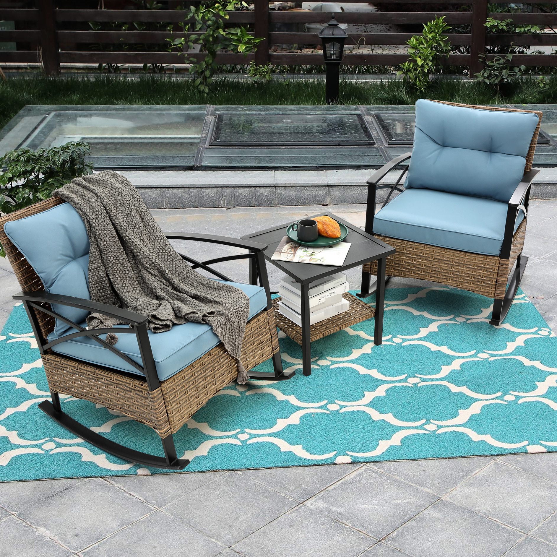 Grey Outdoor Rocking Chairs With Table - & Comfortable, Easy To ...