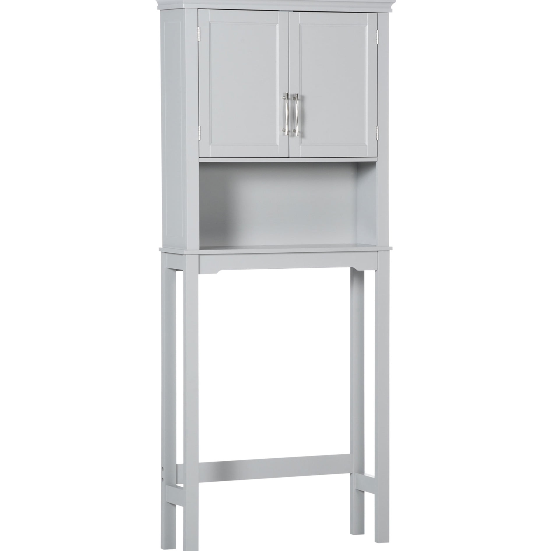 Grey Over Toilet Storage Unit With Double Door, Adjustable Inner Shelf ...