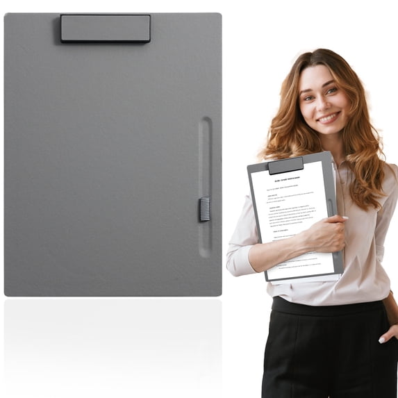 Grey PU Leather Clipboard Folder with Magnetic Clip – 12.5x9.5 Inch ...