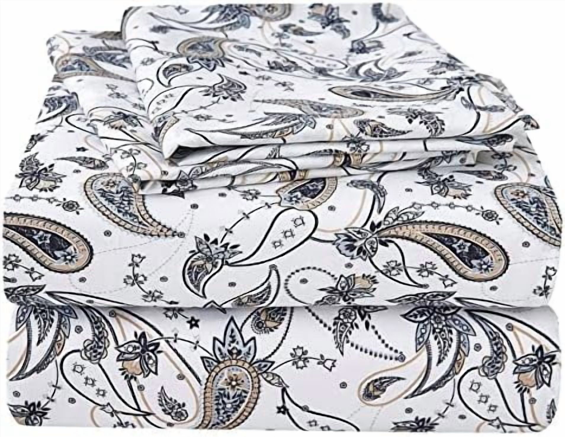 Grey Paisley Printed Sheet Set Queen Size, 4 Piece Soft Retro Pattern ...