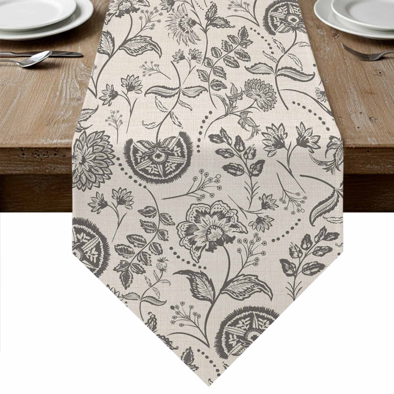Grey Paisley Table Runner Linen Burlap Table Runner 108 Inches Long ...