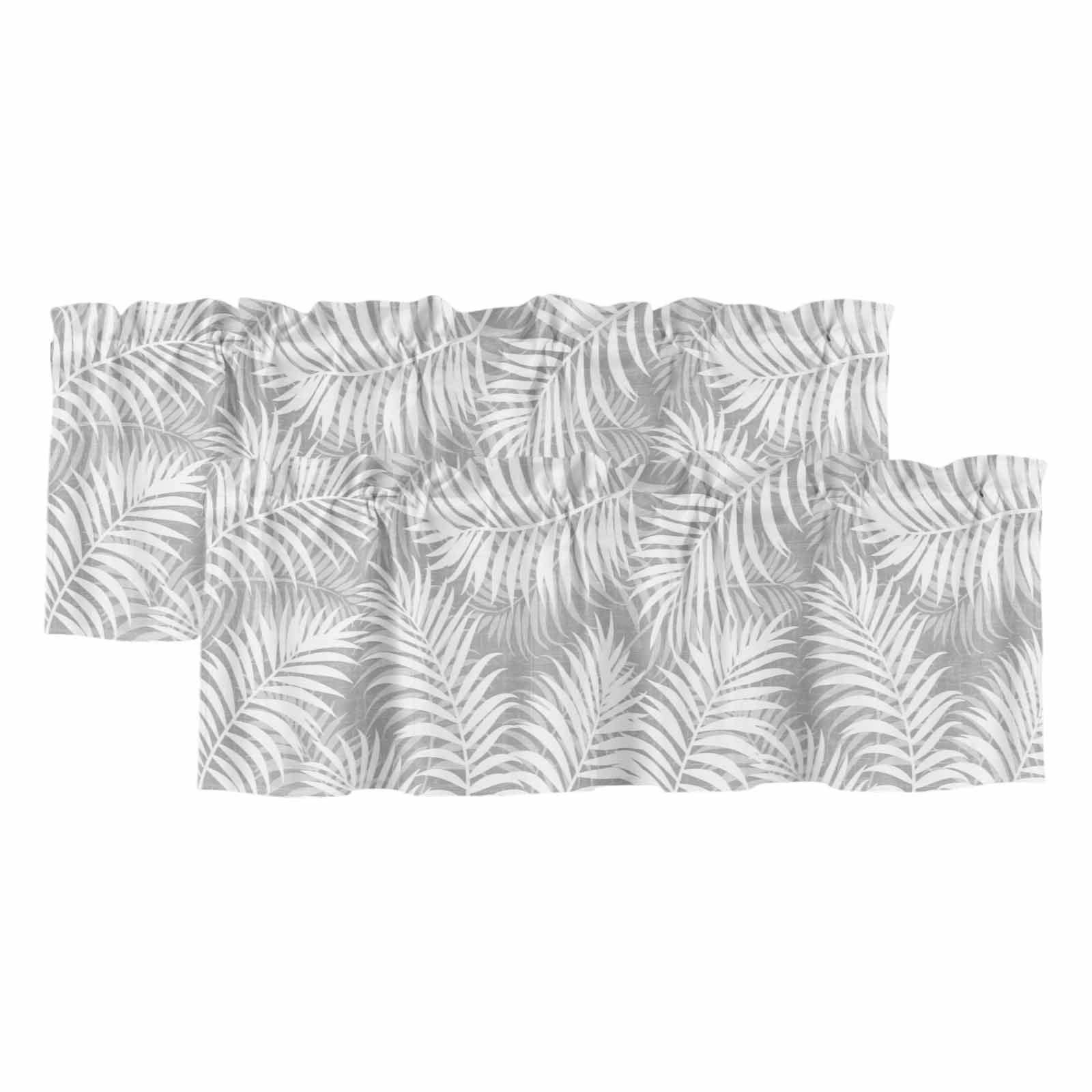 Grey Palm Leaf 2 Panels Kitchen Valance, Country Coastal Tropical Boho ...