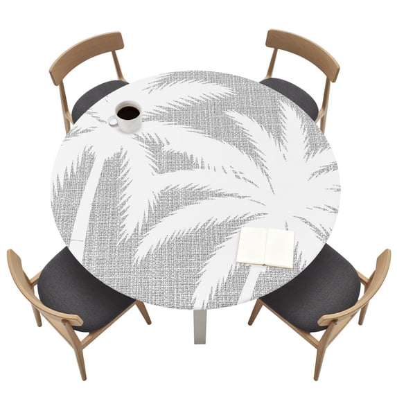 Grey Palm Tree Round Fitted Table Cover Summer Tropical Beach Country ...