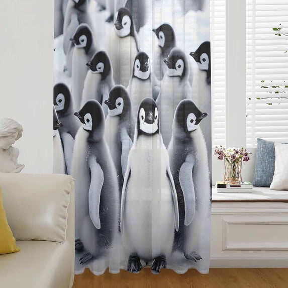 Grey Penguins Semi Sheer Curtains Drapes for Living Room, Bedroom ...