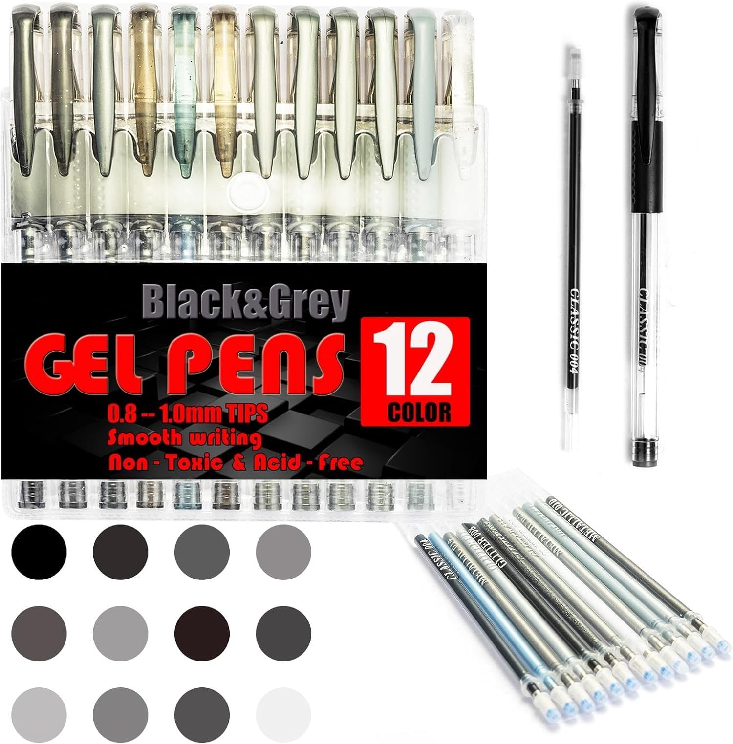 Grey Pens,36 Color Pens Set including 12 Color Pen with 24 Refills,40% ...