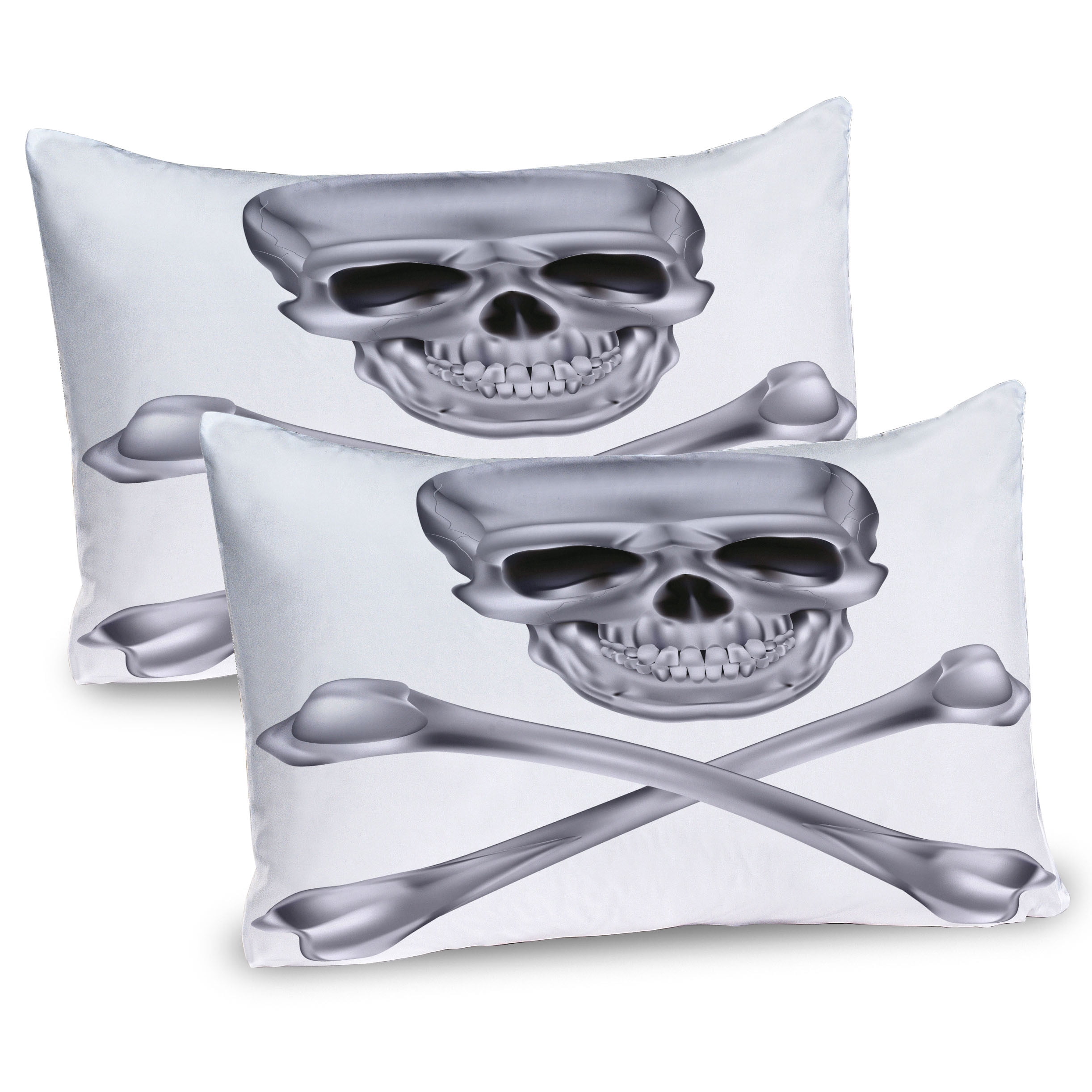 Grey Pillow Sham Set of 2, Vivid Skull and Crossed Bones Dangerous ...