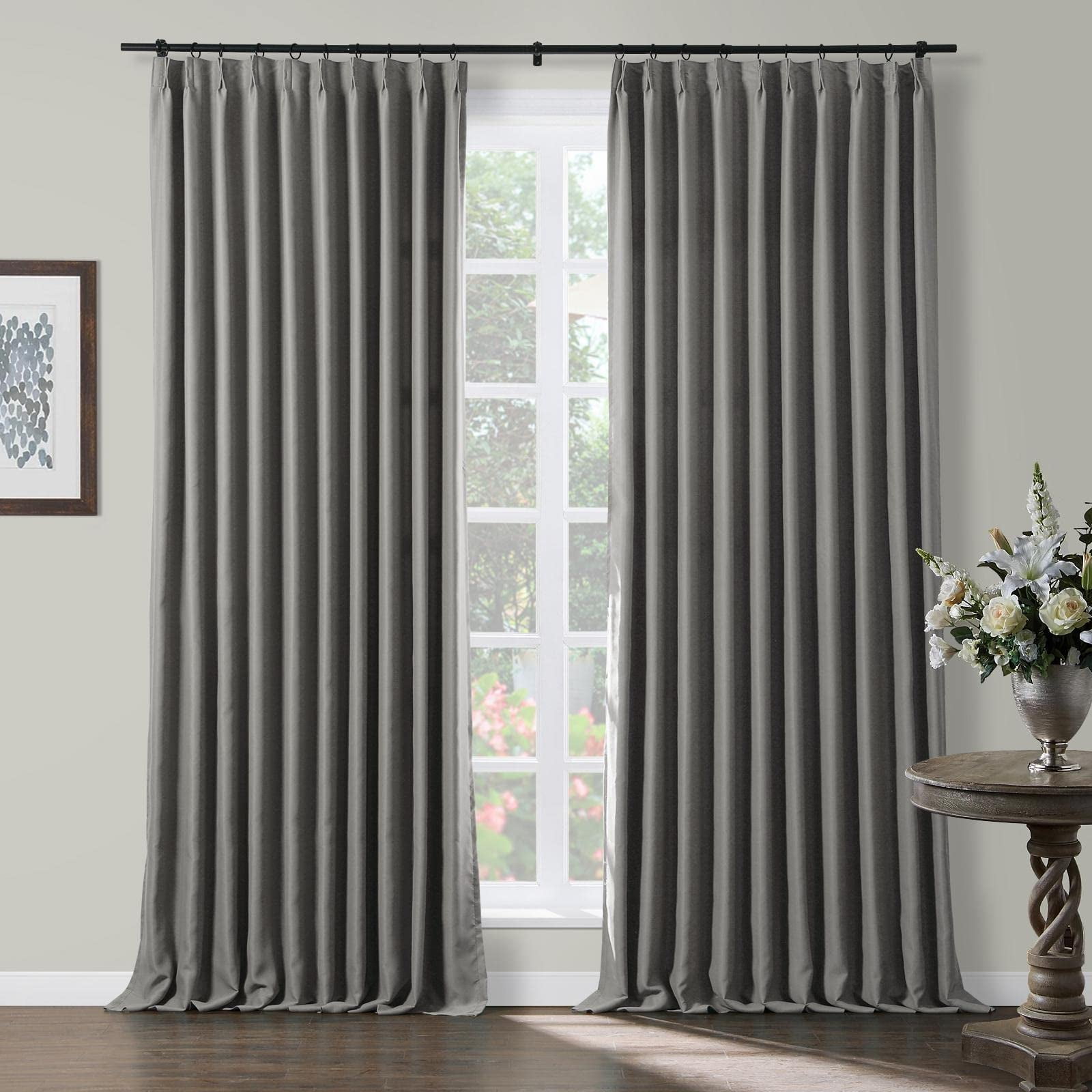 Grey Pinch Pleat Curtain Blackout, Triple Weave Thermal Insulated ...